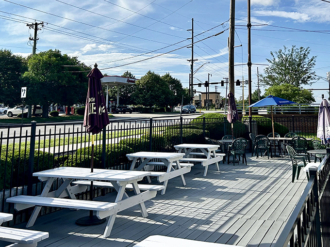 Outdoor seating that beckons on beautiful Ohio days, proving pasta tastes even better with a side of fresh air.