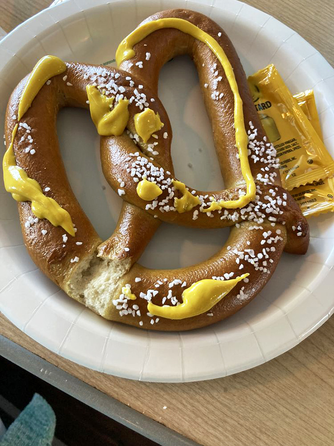 A soft pretzel with mustard might seem out of place at a seafood joint, but in Delaware, it's just another reminder you're in good hands.