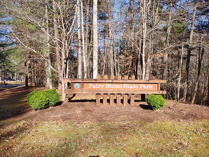 The park entrance sign, flanked by well-manicured shrubs, serves as the gateway to adventures that social media filters can't possibly enhance.