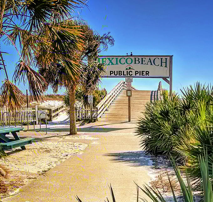 The Mexico Beach Public Pier invites you to stroll above the waves. Where fishing stories get bigger and sunset views never disappoint.