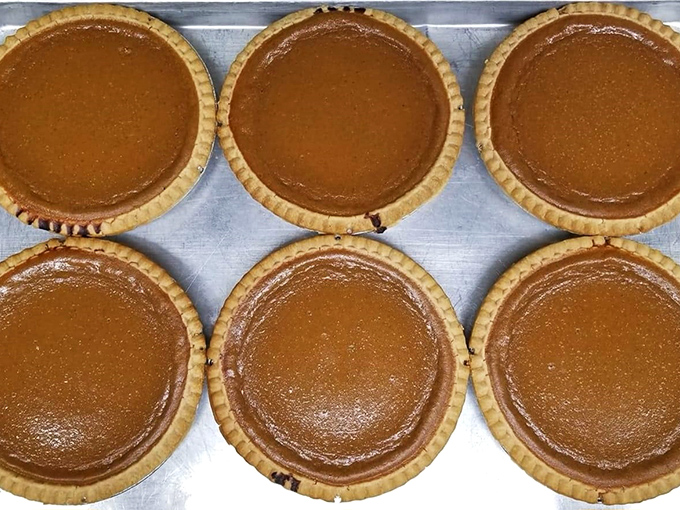 Those pumpkin pies sitting pretty, waiting to make someone's Thanksgiving dreams come true.