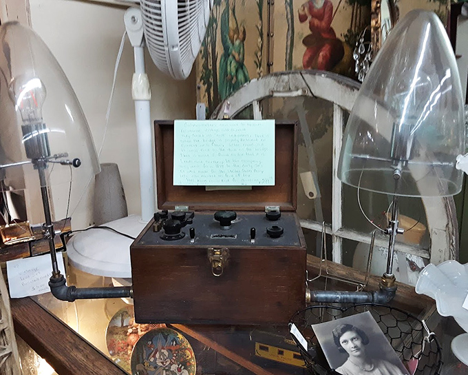 This mysterious wooden box with dials and glass domes once promised miracle cures. Snake oil or science? Either way, it's a conversation starter.