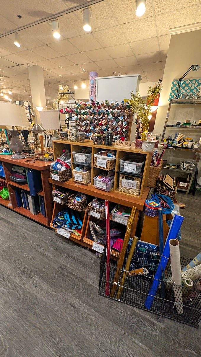 Craft supplies organized with military precision stand ready to inspire your next DIY masterpiece or rainy day project.