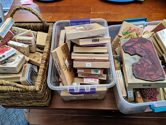 Rubber stamps that once organized someone's correspondence now await your crafting inspiration&mdash;or at least your grandkids' rainy-day entertainment.