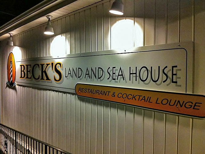 The illuminated sign glows like a beacon for hungry travelers. Beck's Land & Sea House&mdash;where Pennsylvania meets the coast without the three-hour drive.