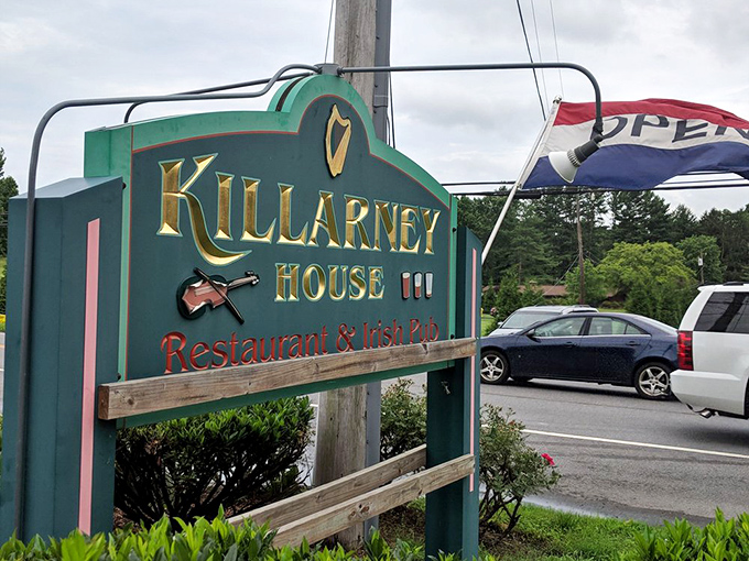 The roadside sign stands as a beacon for hungry travelers &ndash; like a lighthouse, but guiding you to fish and chips instead of safe harbor.