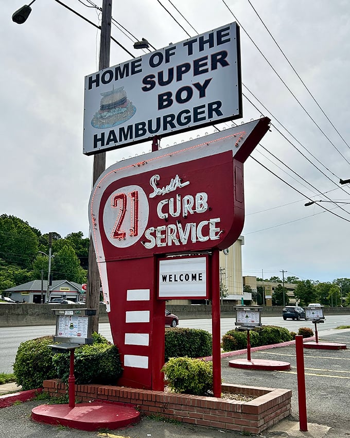 "Home of the Super Boy Hamburger"&mdash;this sign has guided hungry travelers to burger nirvana for decades, a beacon of deliciousness on Independence Boulevard.