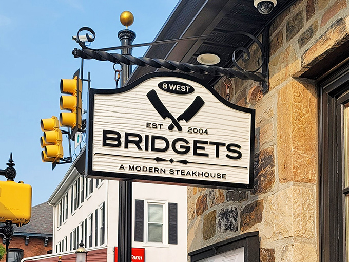 The sign says "A Modern Steakhouse," but what it really means is "Prepare for a religious experience involving beef and seafood."