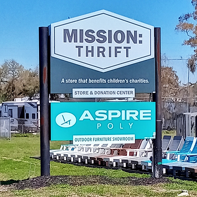 The sign says it all&mdash;not just shopping, but a mission. Though that outdoor furniture display might tempt you to set up camp right there.