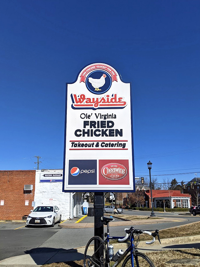 Standing tall against the blue Virginia sky, this sign has guided hungry travelers and locals alike to fried chicken nirvana for generations.