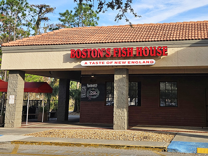 That sign isn't just announcing a restaurant—it's promising a taste of home for New England transplants and a delicious education for Floridians.