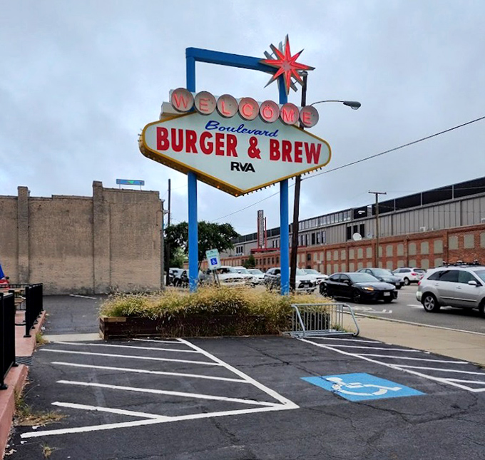 That retro "Welcome" sign isn't just decoration—it's a promise. Boulevard Burger & Brew: where nostalgia meets your appetite.