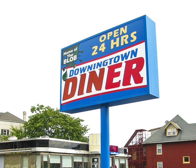 Home of the BLOB—a proud local claim to fame! This sign doesn't just advertise a diner; it announces an institution where hunger goes to surrender.
