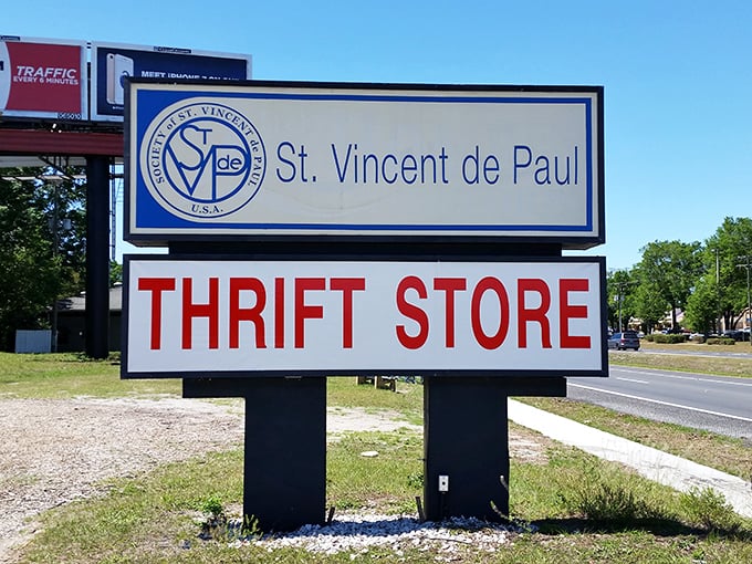 The sign stands proud along the roadside, a beacon for bargain hunters and philanthropists alike&mdash;two birds, one very affordable stone.