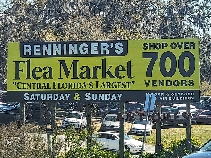 The sign tells the truth: 700+ vendors means 700+ opportunities to find that perfect something you never knew you needed.
