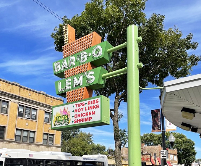 That green and orange sign against the blue Chicago sky isn't just advertising&mdash;it's a landmark that's guided hungry travelers for generations.
