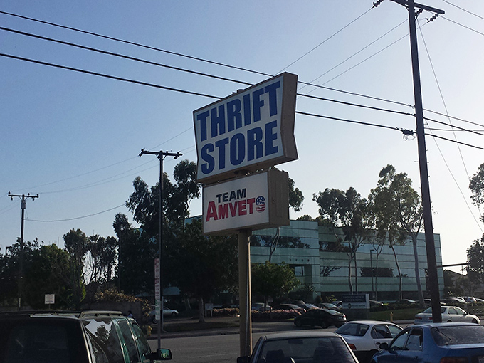 The iconic AMVETS sign stands tall against the California blue, a landmark for those who know that the best things in life are pre-loved.