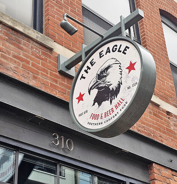 The Eagle's vintage-inspired sign promises "Southern Comfort Food"—three words that might be the most beautiful in the English language.