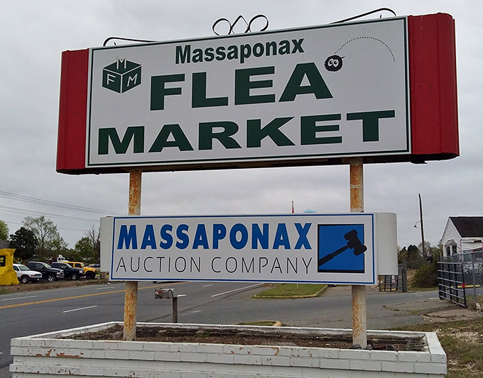 The gateway to greatness! This weathered sign promises adventure and bargains beyond&mdash;Virginia's treasure hunters know exactly what it means.