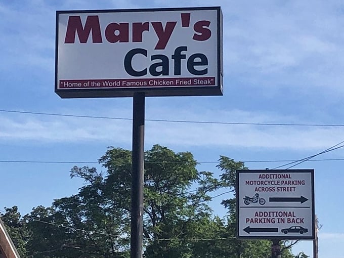 The sign says it all &ndash; "Home of the World Famous Chicken Fried Steak" isn't just marketing; it's a promise that Mary's Cafe delivers on with every single plate.