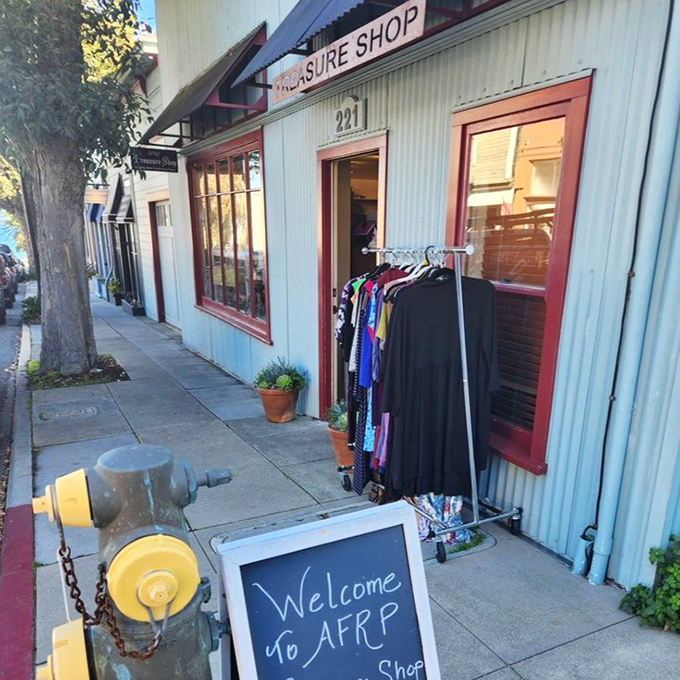 The welcoming sidewalk sign says it all&mdash;shopping here isn't just retail therapy, it's a direct contribution to animal rescue efforts throughout Monterey County.