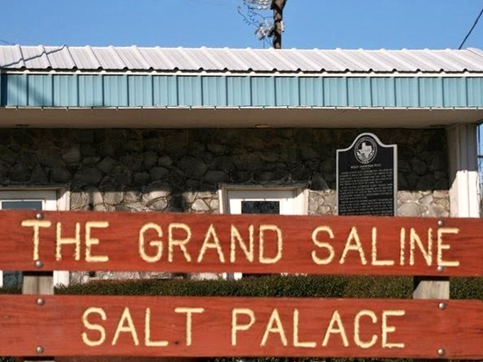 Merchandise display featuring Texas-shaped salt pride &ndash; because everything, including sodium chloride enthusiasm, is bigger in the Lone Star State.