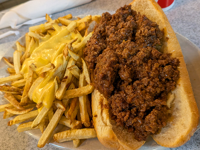 A proper Sloppy Joe with a side of fries&mdash;gloriously messy comfort food that requires both napkins and a complete abandonment of dignity.