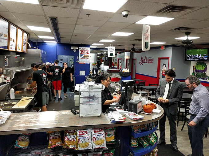 The bustling scene captures lunch rush energy, where locals line up for their hoagie happiness fix.