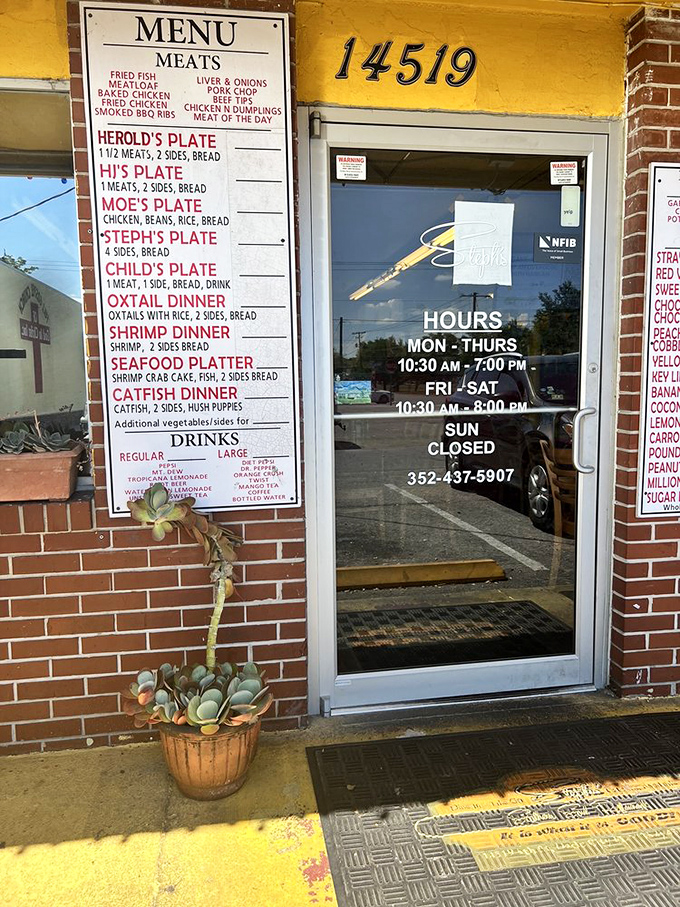 The menu posted outside serves as both invitation and warning: come hungry or don't come at all. Those hours of operation are worth committing to memory.