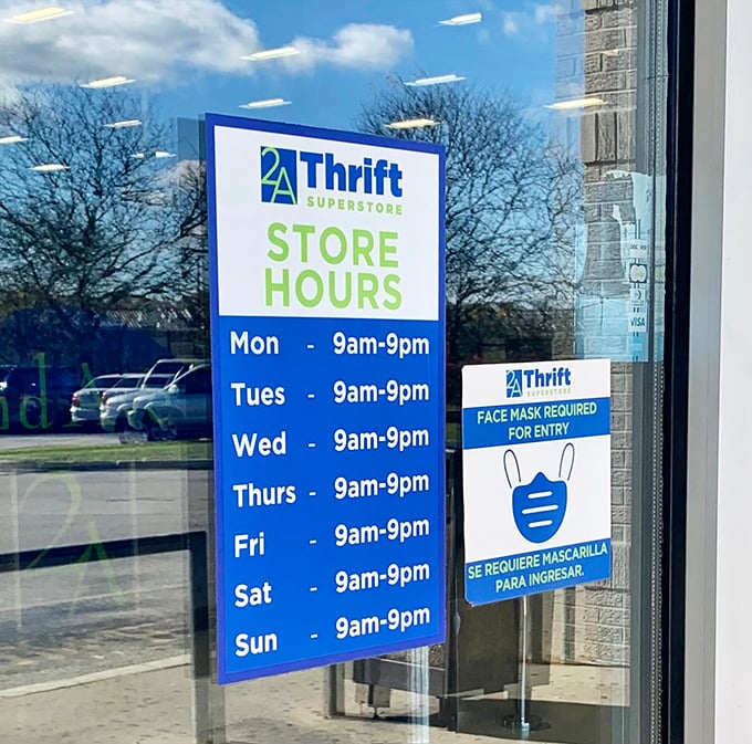 Store hours posted clearly because even treasure hunters need to know when the adventure begins.