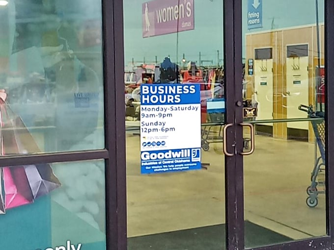 The store hours sign promises ample time for treasure hunting. Nine hours daily to find that perfect something you never knew you needed.