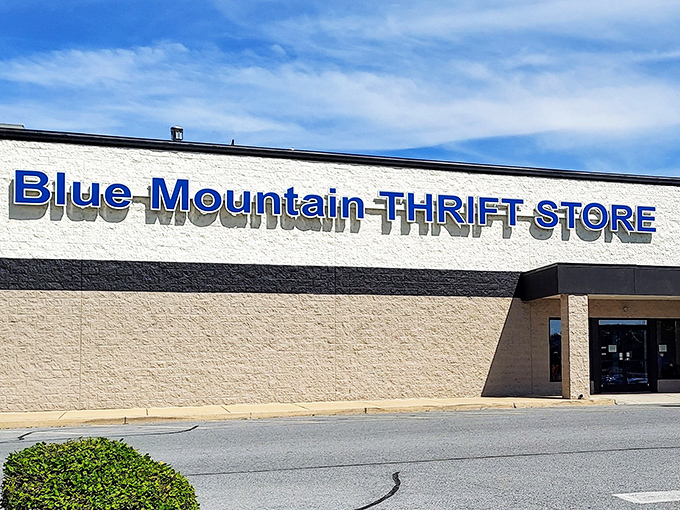 The unassuming exterior of Blue Mountain Thrift Store gives no hint of the wonderland of bargains waiting just beyond those doors.