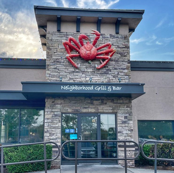 That iconic red crab against the sky isn't just a logo&mdash;it's a beacon guiding hungry travelers to seafood salvation.