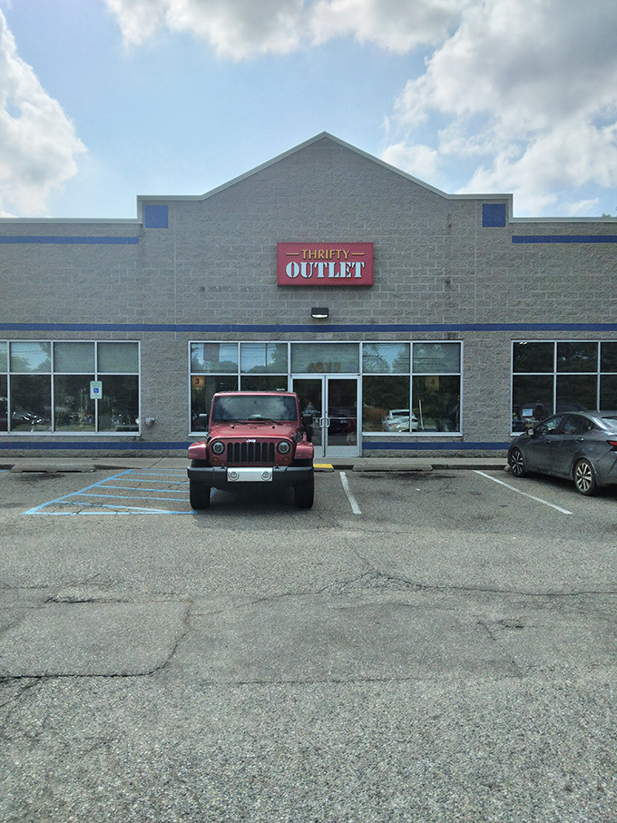 The storefront on a sunny day looks like the pearly gates of bargain heaven. Even your car looks excited to be here.