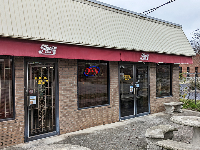 That red awning is like a beacon of hope for the hungry, promising simple pleasures in an increasingly complicated world.
