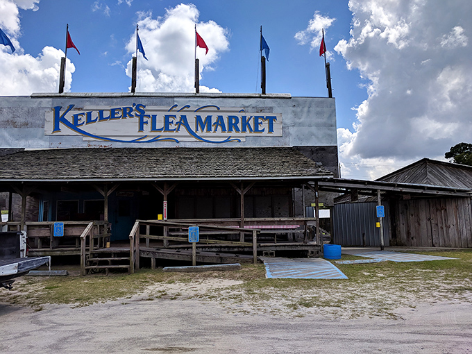 Keller's against a perfect Georgia sky—where weekend treasure hunters begin their quests for bargains, oddities, and that perfect something they didn't know they needed.