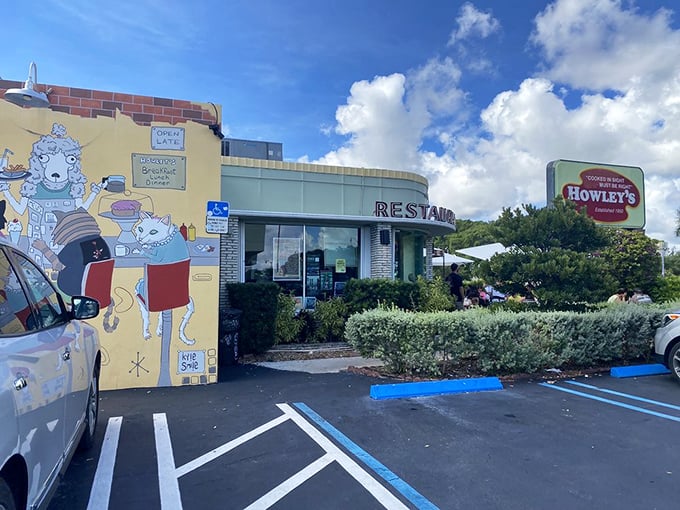 Where whimsy meets tradition. The colorful mural alongside Howley's classic signage shows how this place honors its past while embracing the present.