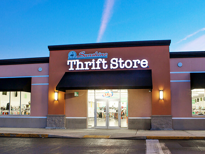 Evening lights illuminate this treasure hunter's paradise, where smart shoppers discover amazing deals after sunset.