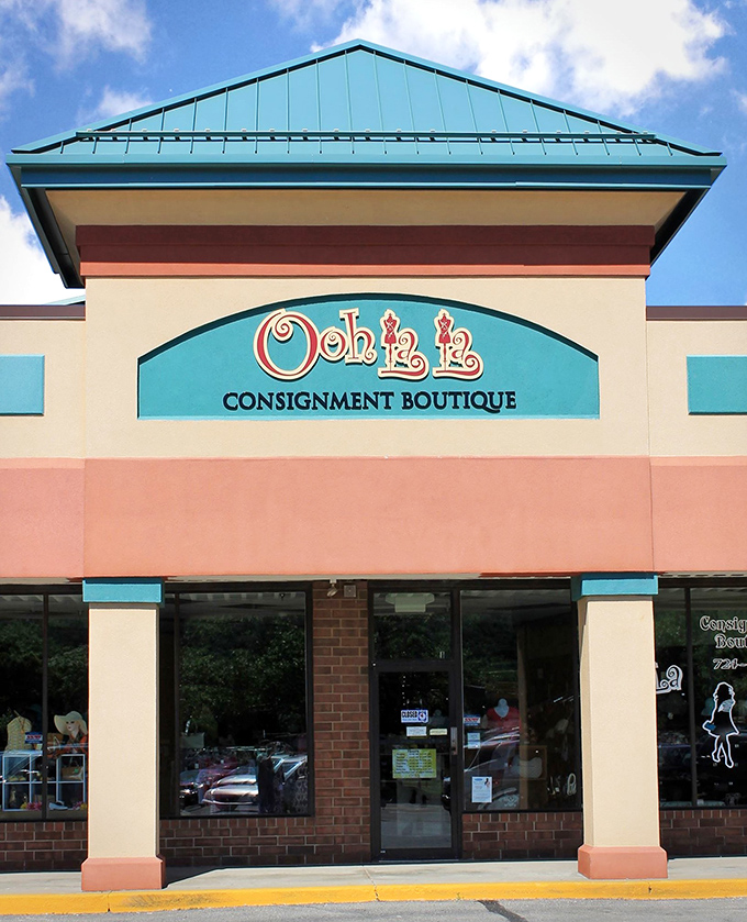 The turquoise-topped treasure chest of Meadville! Ooh La La's cheerful storefront promises fashion adventures that won't require a second mortgage.