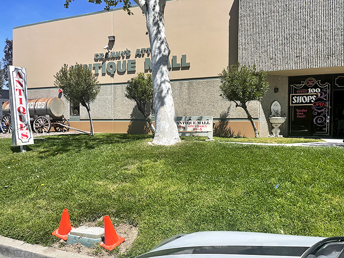 Even the mall exterior hints at the treasures within, complete with vintage signage and California sunshine.