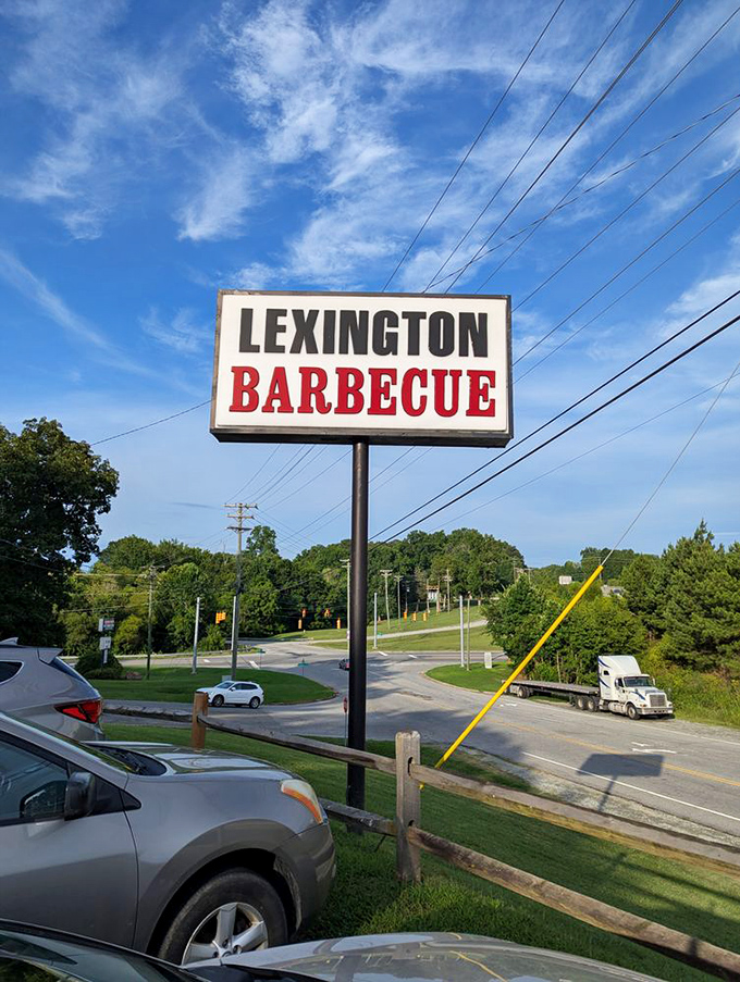 The sign that's launched a thousand road trips. Like a barbecue bat signal in the North Carolina sky, calling hungry heroes from miles around.