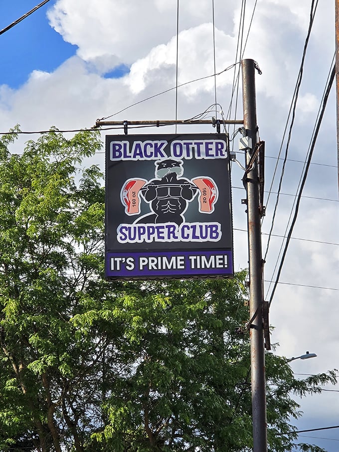 "It's Prime Time!" indeed. This roadside sign serves as a beacon for hungry travelers, promising meaty delights just around the corner.