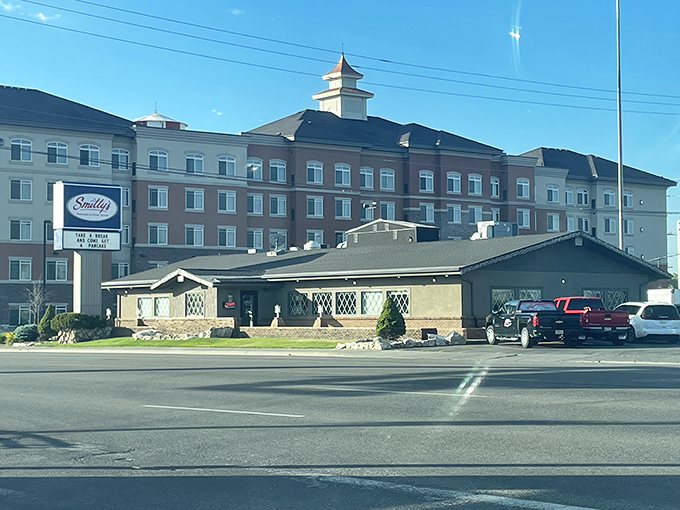 From the street, Smitty's stands as a temple of comfort food against the backdrop of modern hotels&mdash;tradition holding its delicious ground.