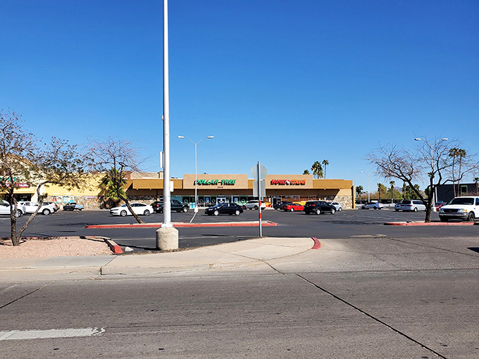 The strip mall view that doesn't prepare you for the wonderland within. From this distance, you'd never guess the treasure trove awaiting inside.