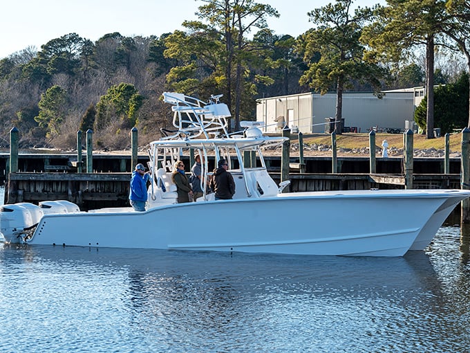 Charter fishing boats await adventure-seekers at Edenton's marina, promising access to the rich waters that have sustained this community for centuries.