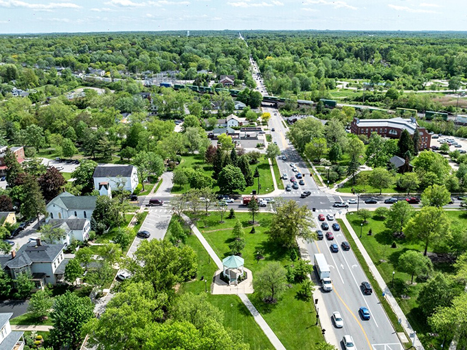 From above, Hudson reveals itself as a perfect balance of green space and thoughtful development&mdash;a community that grew up but didn't grow apart.