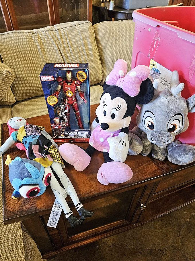 The toy corner where nostalgia meets bargain hunting. From Iron Man to Minnie Mouse, childhood dreams available at grown-up discount prices.