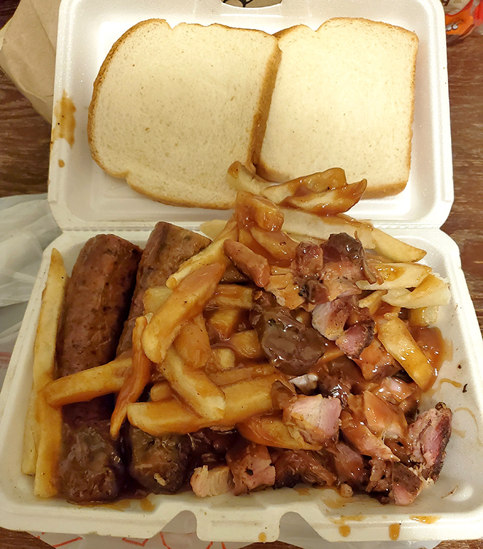 The classic combo box—links, tips, fries, and bread—a Chicago barbecue education that's worth driving across state lines to experience.