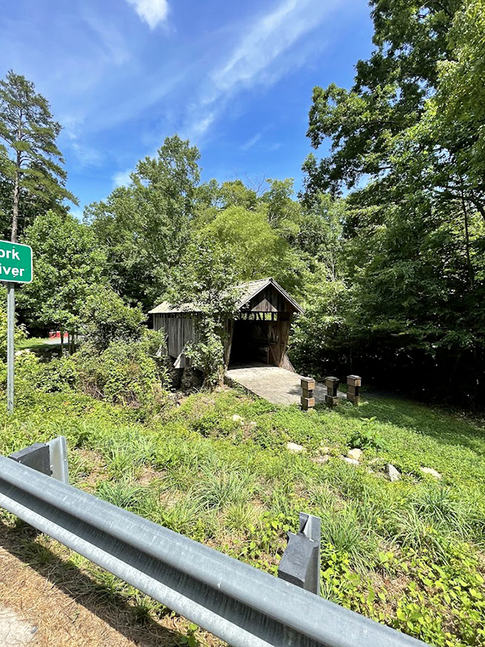 From this peaceful distance, the bridge looks like it grew naturally from the North Carolina landscape.