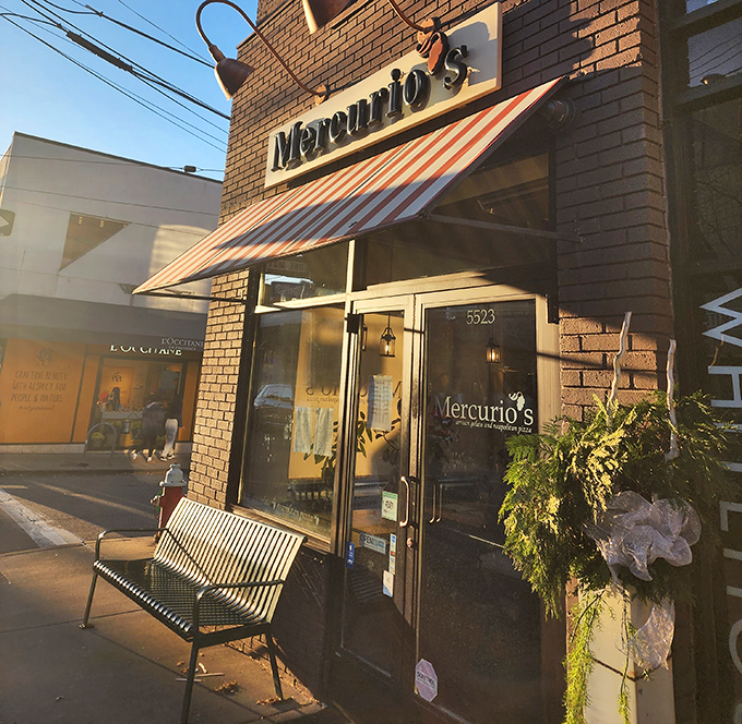 Golden hour at Mercurio's&mdash;when even the brick exterior glows with promise, hinting at the warmth and flavors waiting inside.